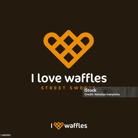 나는 와플 로고를 좋아한다 와플은 심장처럼 과자 엠블럼을 좋아합니다 길거리 음식에 대한 스톡 벡터 아트 및 기타 이미지