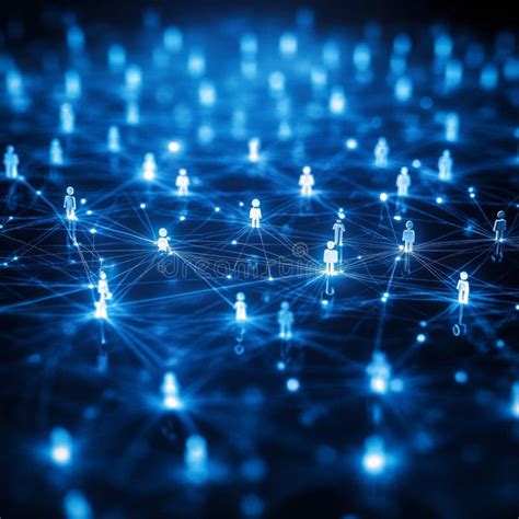 Digital Network Visualization With Abstract Blue Connections And Human Figures Stock Image