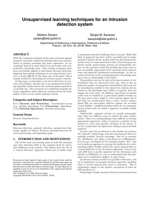 Pdf Unsupervised Learning Techniques For An Intrusion Detection System
