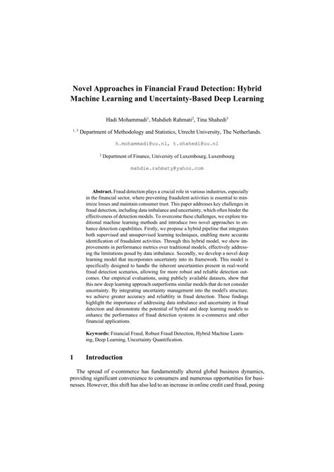 Pdf Novel Approaches In Financial Fraud Detection Hybrid Machine