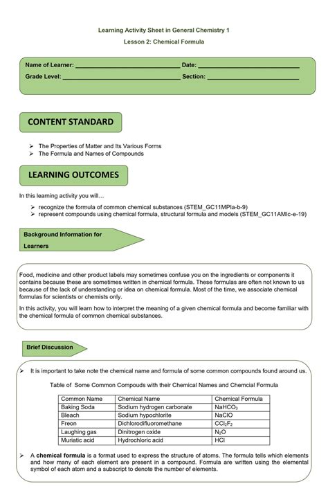 Common Chemical Formulas