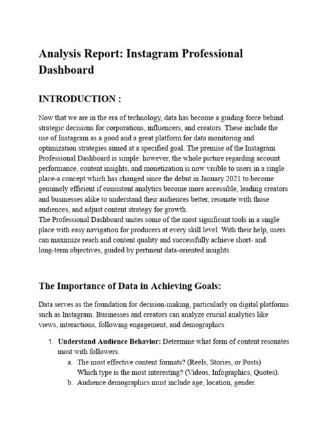 analysis report instagram professional dashboard pdf analytics