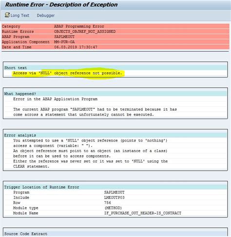Solved Re Access Via Null Object Reference Not Possibl Sap