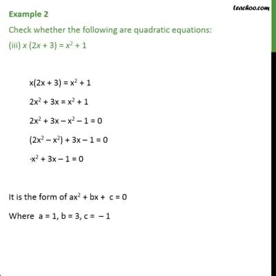 Example Check Whether Following Are Quadratic Equations