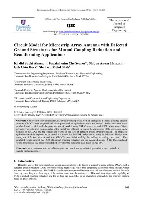 Circuit Model For Microstrip Array Antenna With Defected Ground Structures For Mutual Coupling