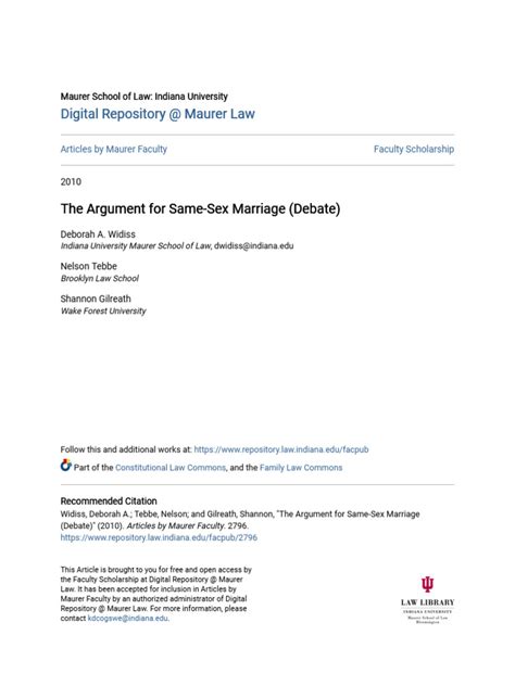 The Argument For Same Sex Marriage Debate Pdf Equal Protection Clause Due Process Clause