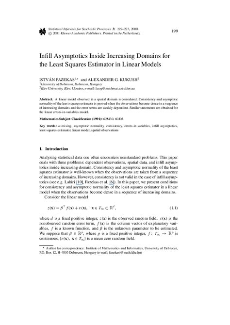 Pdf Infill Asymptotics Inside Increasing Domains For The Least Squares Estimator In Linear Models