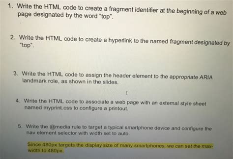 Solved 1 Write The Html Code To Create A Fragment
