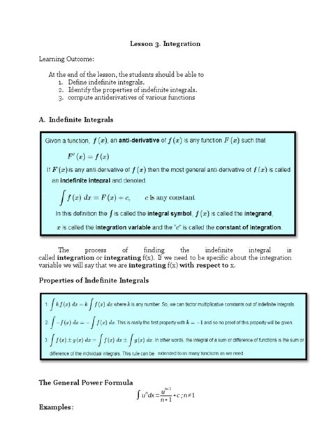 Lesson 3 Indefinite Integral Pdf
