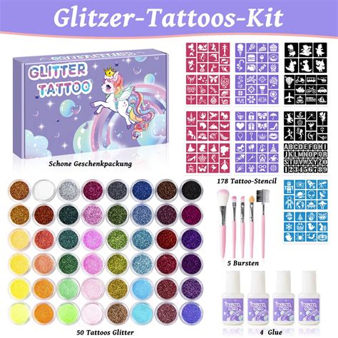 Kit De Tatuajes Temporales Con Purpurina Para Niños 48 Colores De