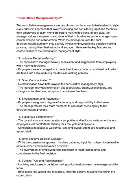 Consultative Management Style Stanford University Keepnotes