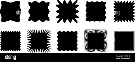 Wavy Edge Squared Shape Collection Jagged Zig Zag Square Elements Set Black Graphic Design