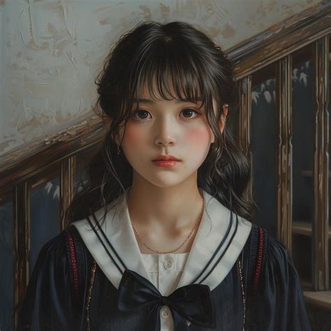 Japanese School Girl In Uniform Premium Ai Generated Image
