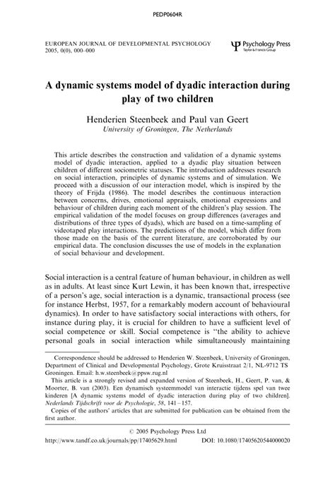 Pdf A Dynamic Systems Model Of Dyadic Interaction During Play Of Two