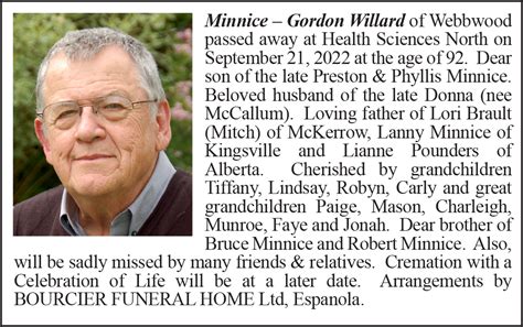 Obituary Minnice Gordon Willard Around And About