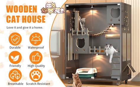Large Enclosed Cat Condo Wooden Large Cat Villa Indoor