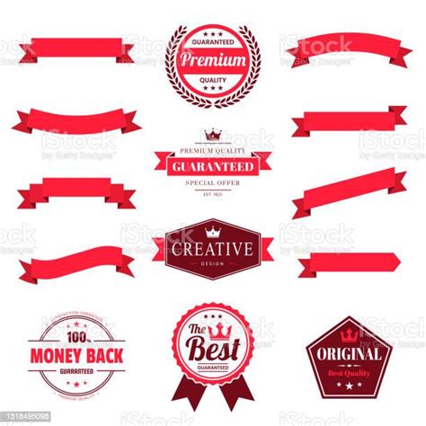 빨간색 리본 배너 배지 라벨 세트 흰색 배경의 디자인 요소 0명에 대한 스톡 벡터 아트 및 기타 이미지 0명 1위 개체 그룹 Istock