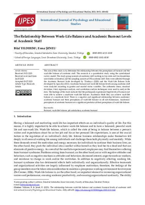 Pdf The Relationship Between Work Life Balance And Academic Burnout Levels Of Academic Staff