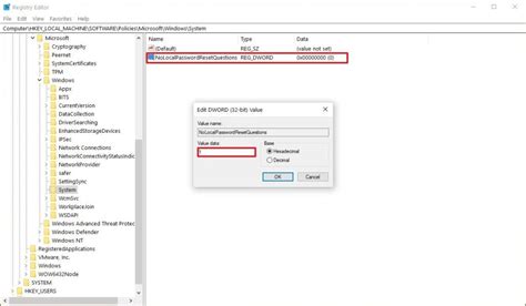how to disable security questions for local accounts on windows 10