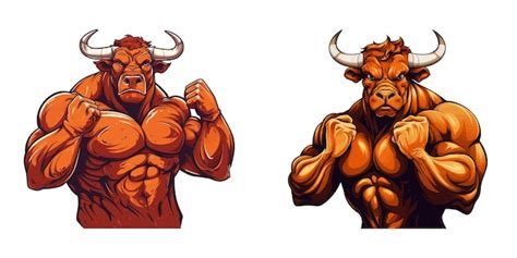 Vector Illustration Of Three Muscular Bulls Flexing Their Muscles