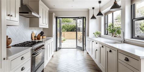 Cream Cabinetry When Teamed Up With Herringbone Flooring And Splashback Brings A Calm And