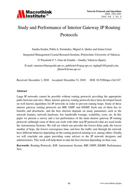 PDF Study And Performance Of Interior Gateway IP Routing Protocols