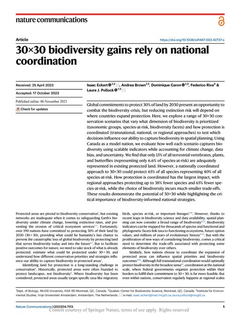 Pdf 30×30 Biodiversity Gains Rely On National Coordination