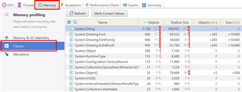 yourkit profiler help class instance counts
