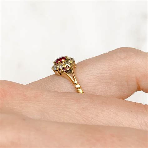Esme Edwardian Ruby And Diamond Cluster Engagement Ring Vintage Ring Co