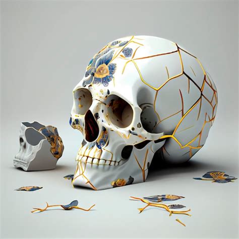 Premium Photo Kintsugi Skull And Roses On White Background