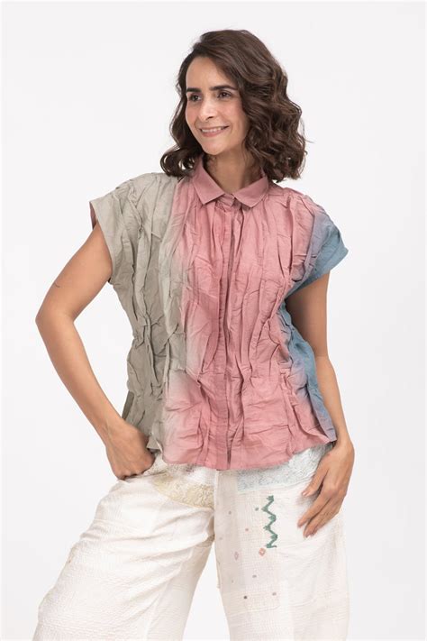Dyed Cotton Silk Voile Wavy French Sleeve Shirt Dc1569 Opi Mieko