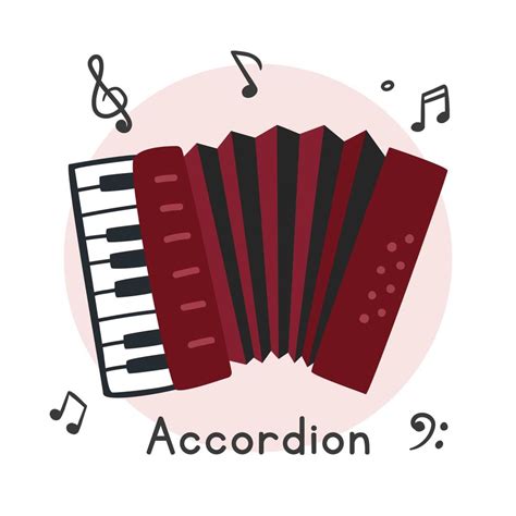 Accordion Clipart Cartoon Style Simple Cute Red Accordion Flat Vector
