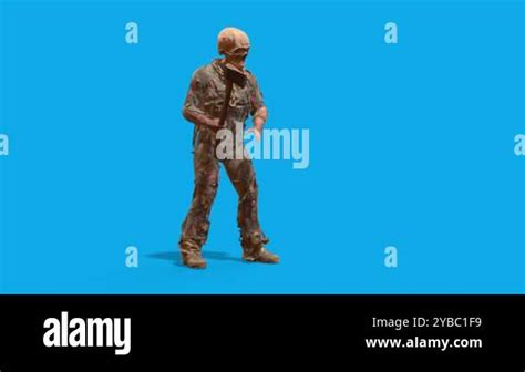 Killer Skeleton Monster Skull Strikes With Axe Blue Screen Horror