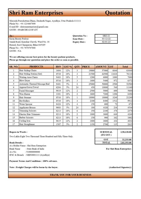 Quotation Format In Excel Quotation Template In Excel Quotation