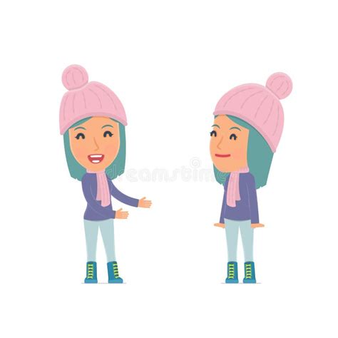 Funny Character Winter Girl Introduces His Shy Friend Stock Illustration Illustration Of