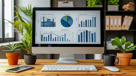 Home Office With Data Analytics On Desktop Screen Stock Illustration