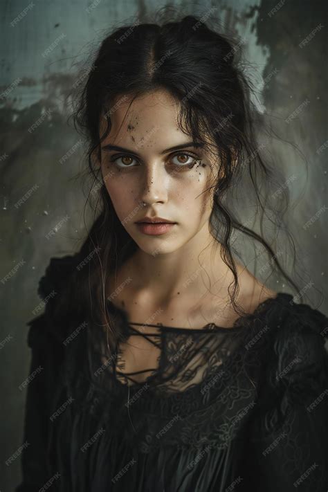 Portrait Of A Girl In A Black Dress On A Dark Background Premium Ai Generated Image