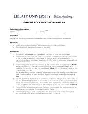 LW Igneous Rock Identification Lab Pdf IGNEOUS ROCK IDENTIFICATION LAB Submission