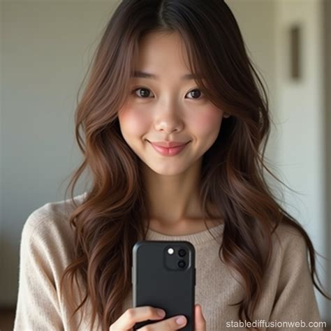 Slender Asian Person Taking Selfie Stable Diffusion Online