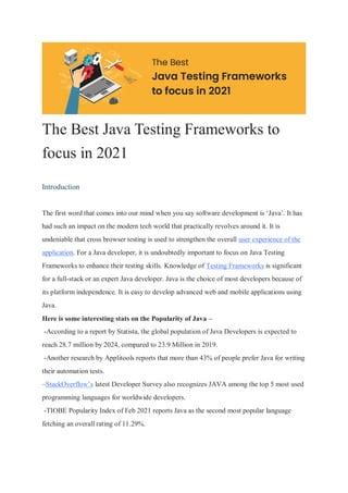 The Best Java Testing Frameworks To Focus In Pdf