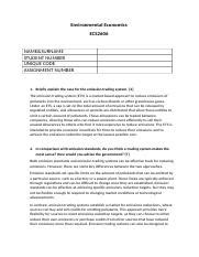 ECS2606 ASSIGNMENT 2 2023 1 Docx Environmental Economics ECS2606 NAME SURNAME Babe NUMBER