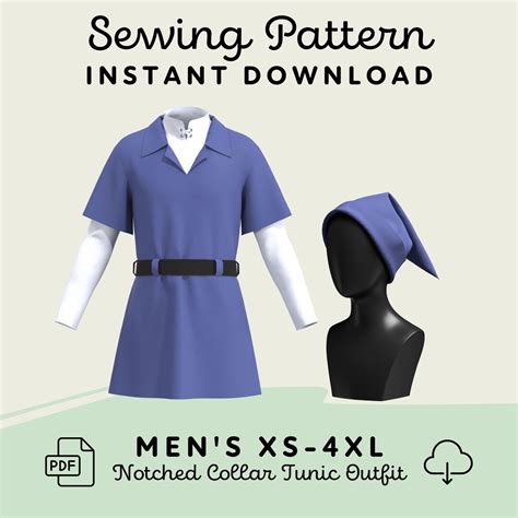 Mens Notched Collar Tunic Sewing Pattern Renaissance Faire Cosplay