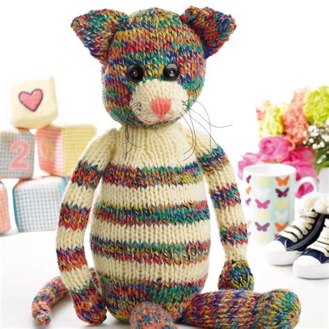 Colourful Cat Chunky Toy Knitting Pattern Knitting Patterns Lets
