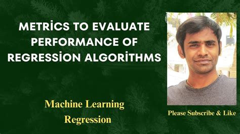 Metrics To Evaluate Performance Of Regression Model Youtube