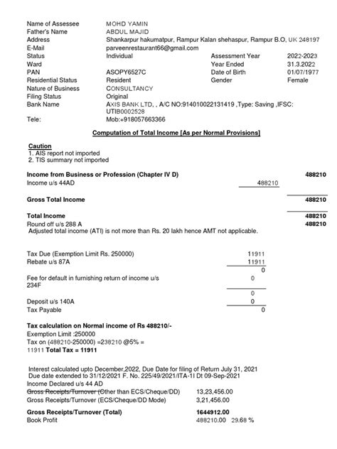 Computation Of Total Income And Tax Liability For An Individual Engaged In Consultancy Business