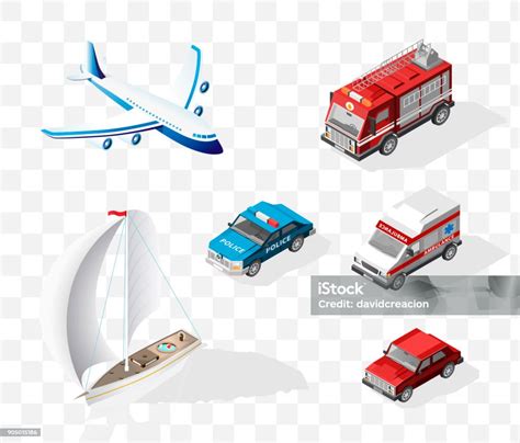 아이소메트릭 고품질 차량 전송 배경에 45도 그림자의 집합입니다 경찰 차 불 트럭 구급차 Airplan 보트 및 자동차 0명에 대한 스톡 벡터 아트 및 기타 이미지 Istock