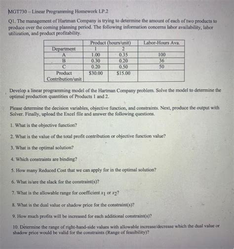 Solved Mgt730 Linear Programming Homework Lp2 Q1 The