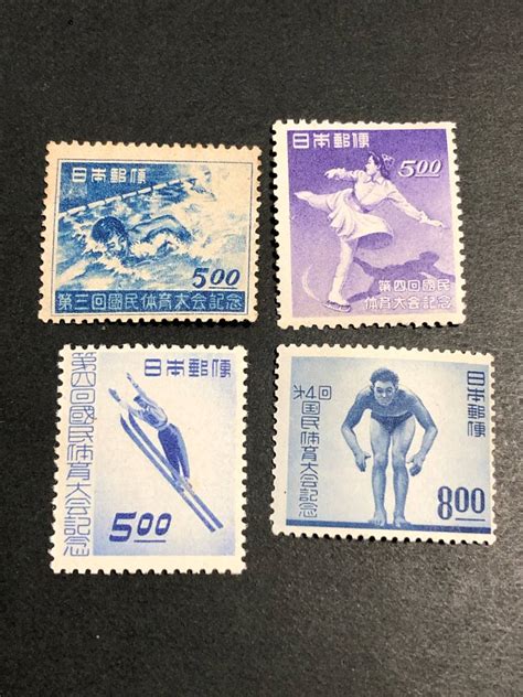 Yahooオークション 1948年1949年発行 国体4種 第3回国体（水泳）第