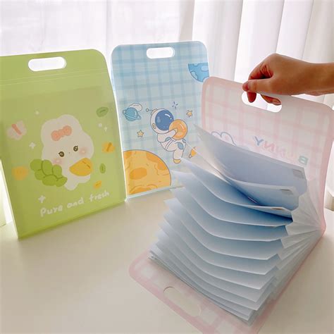 🐰💗큐티 손잡이형 아코디언 파일 세로형 케이스 보관 13칸 문서정리 A4 학생 귀여운 캐릭터 파일 에이블리