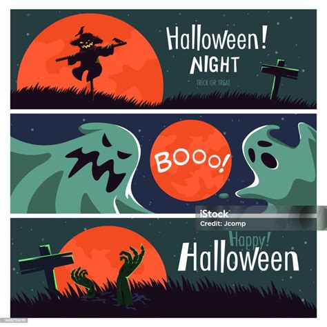 벡터 일러스트 레이 션 파티 초대를위한 캐릭터와 함께 해피 할로윈 축하 10월에 대한 스톡 벡터 아트 및 기타 이미지 10월 개념 개체 그룹 Istock